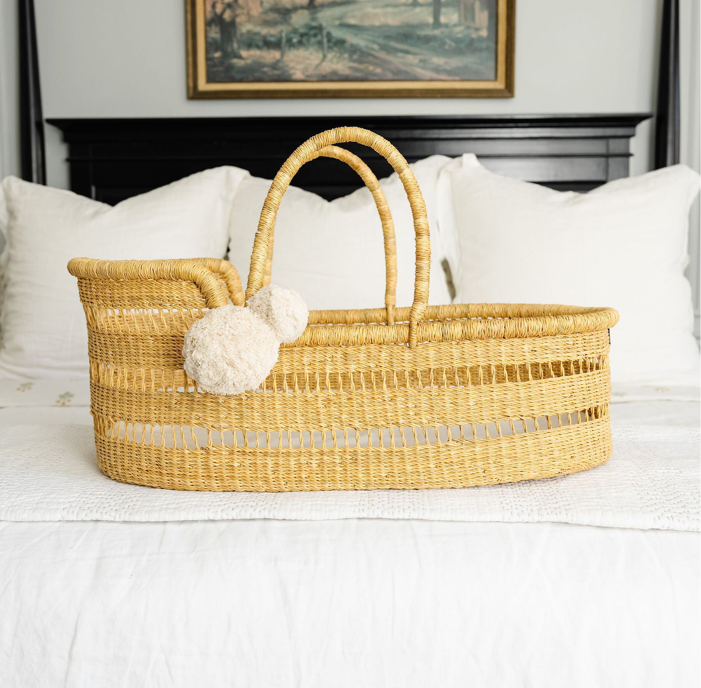 Modern Open Weave African Moses Basket Vegan Handle