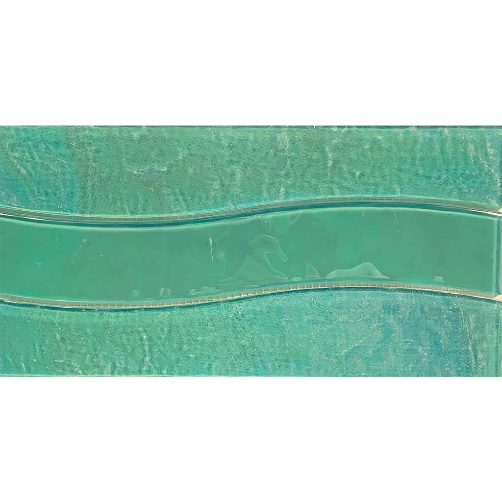 Green 6"x12" Mesh-mounted Glass Pool Border Tile Border Wave Series