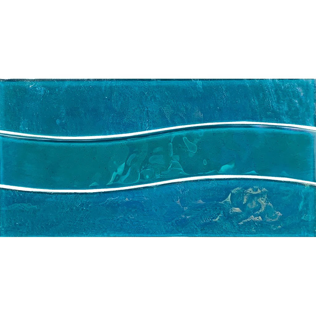 Turquoise 6"x12" Mesh-mounted Glass Pool Border Tile Border Wave Serie