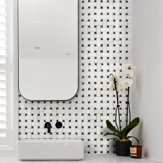 Carrara White-Toros Black Basketweave Mosaic Floor and Wall Tile - Liv