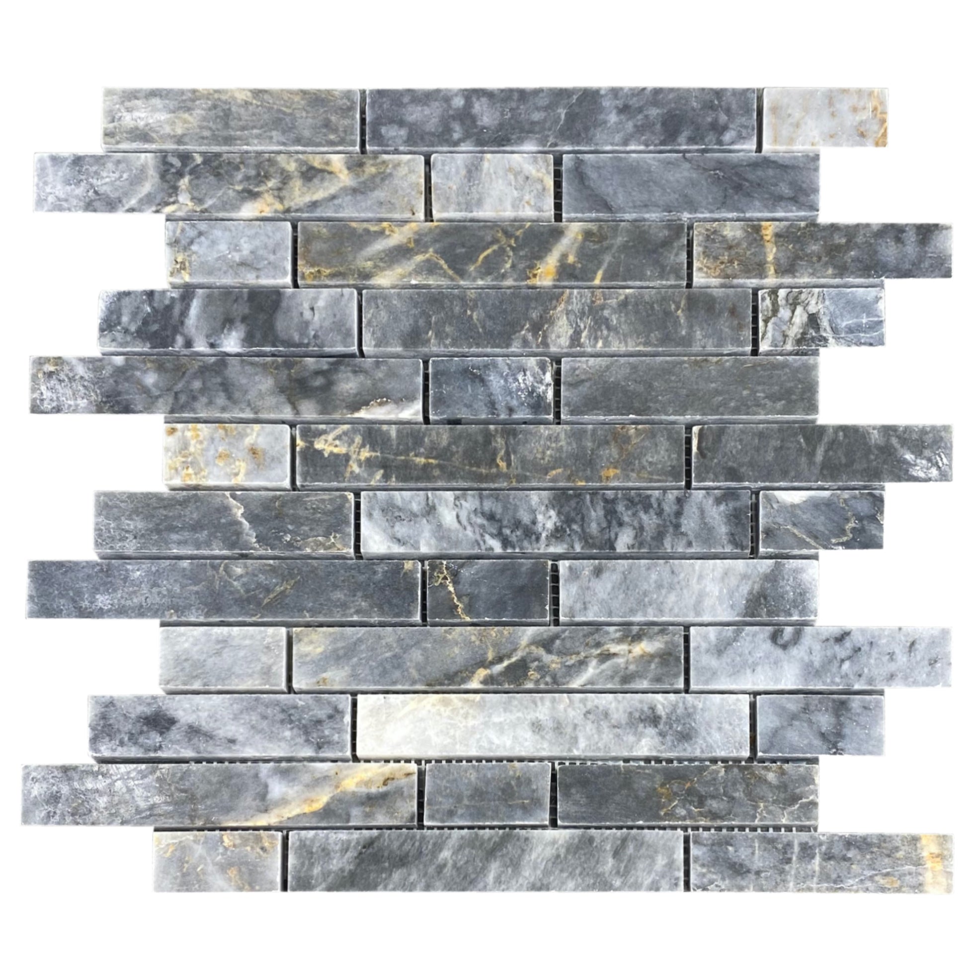 Luna Sky Marble Strip Liner on 12" x 12" Mesh Mosaic Tile - Belair Col