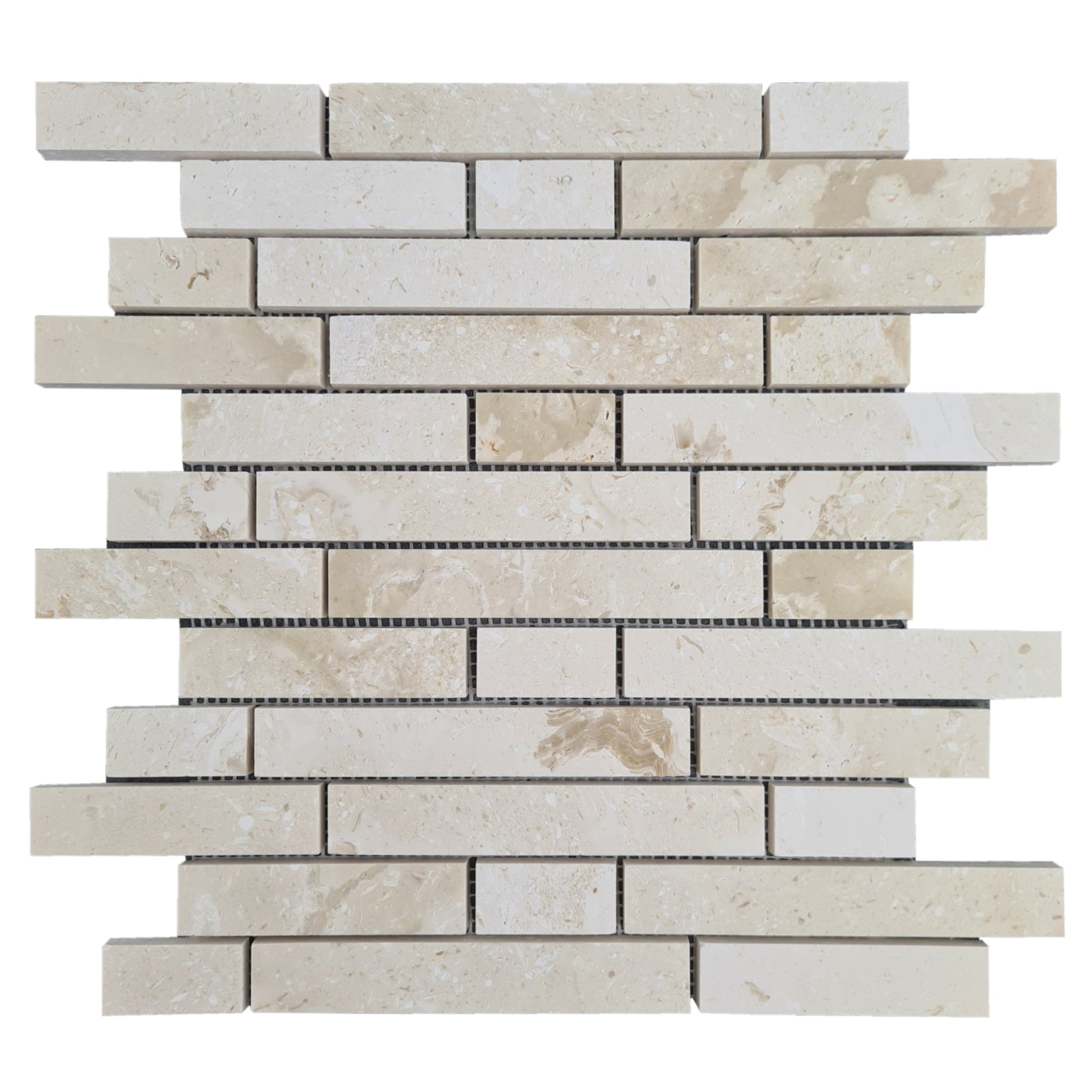 Shell Stone Limestone Strip Liner on 12" x 12" Mesh Mosaic Tile - Bela