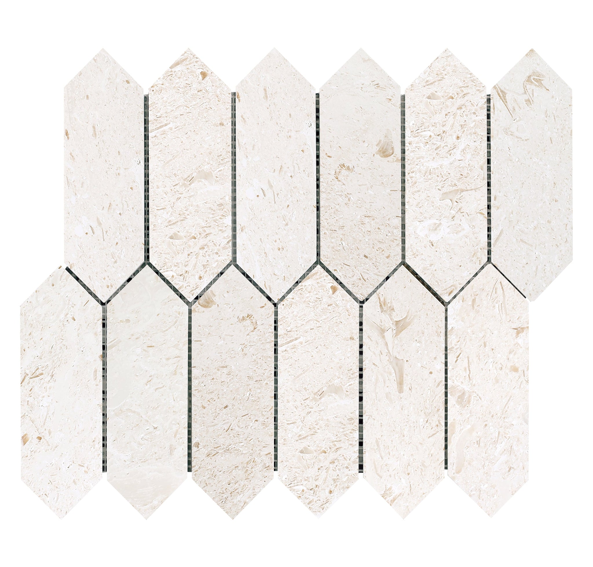 Shell Stone Limestone Strada Design on 12" x 12" Mesh Mosaic Tile - Be