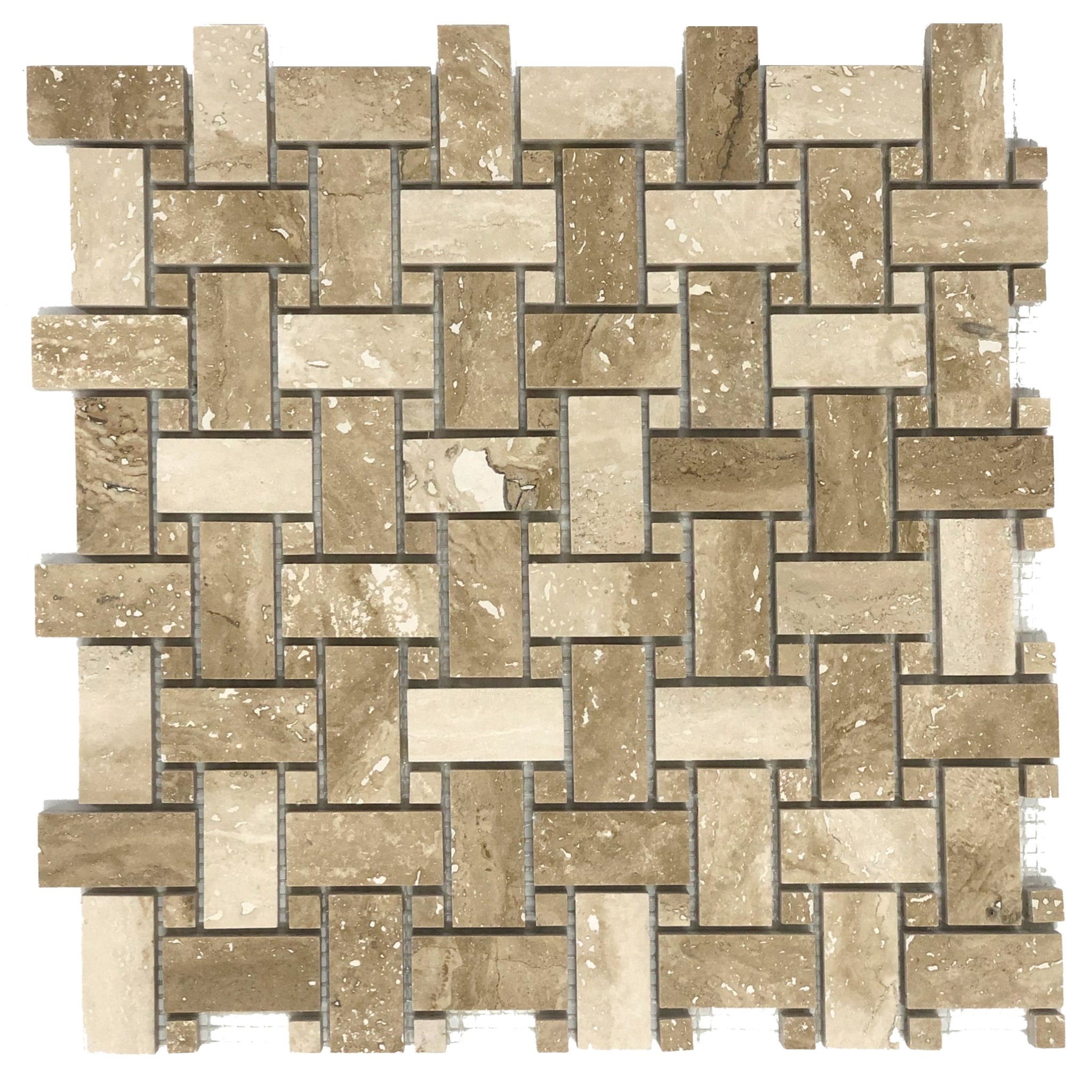 Patara Basketweave Pattern 12" x 12" Honed Travertine Mesh-Mounted Mos