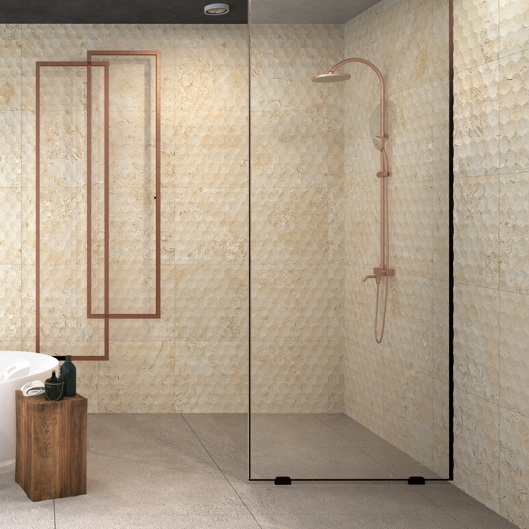 Seabed Limestone Field Dimensional Carved Stone HEXAGON Wall Tile - Li