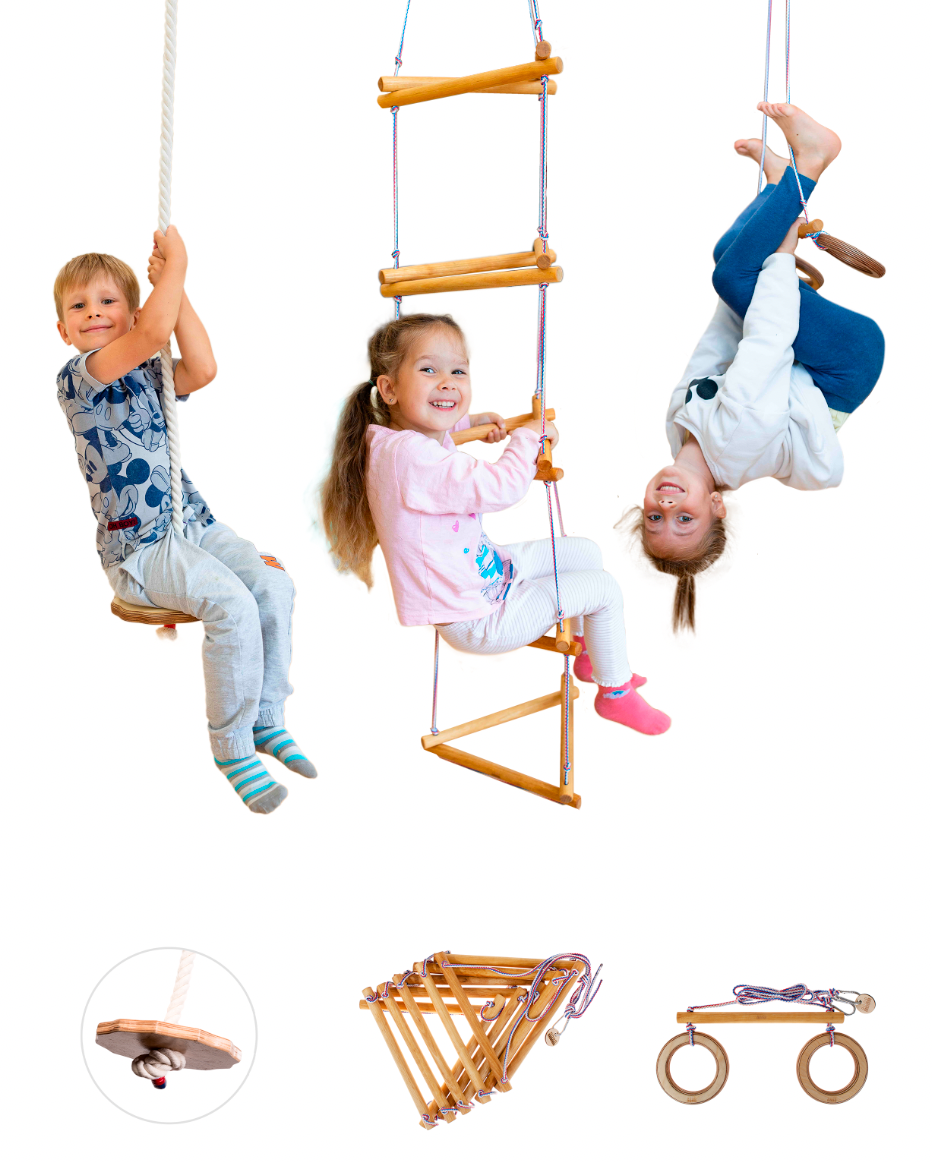 3in1 Swings Set: Rope swing + Trapeze bar with rings + Triangle rope l