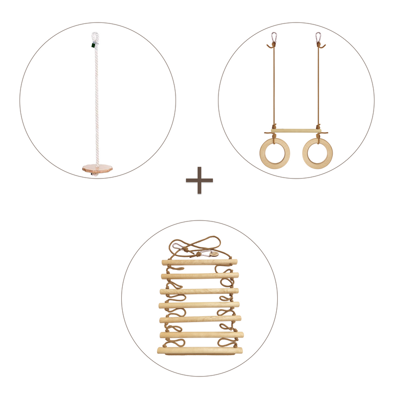 3in1 Swings Set: Rope ladder + Disc Swing + Trapeze bar with rings ...