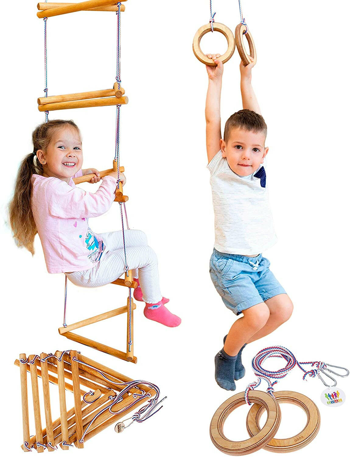 2in1 Swings Set: Triangle rope ladder + Gymnastic rings